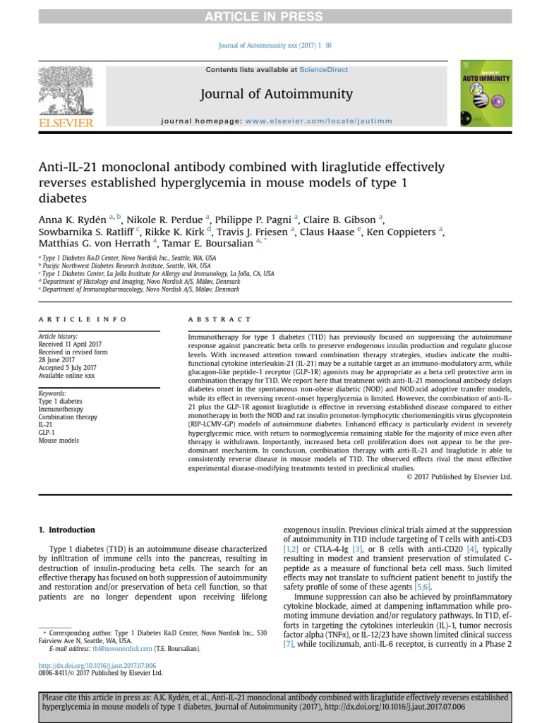 Anti-IL-21 Monoclonal Antibody Combined With Liraglutide Effectively ...