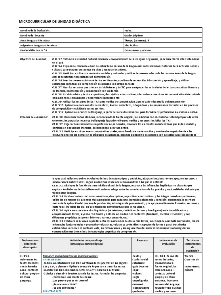 Plan_L7_U4 | PDF | Verbo | Poesía