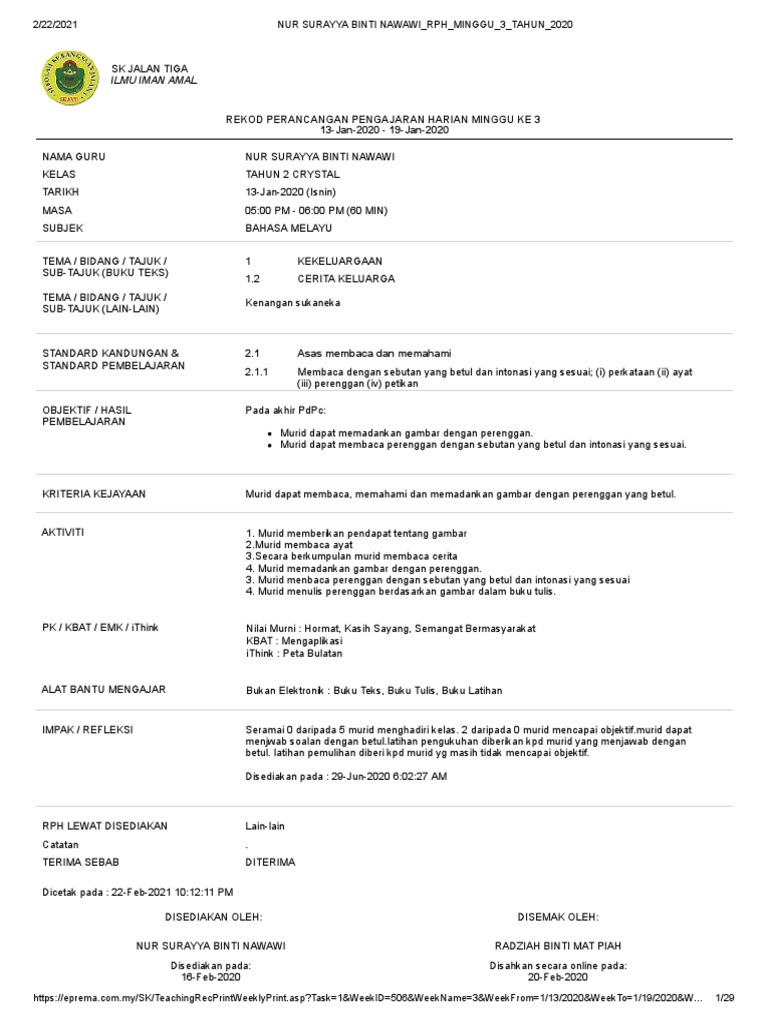 Pemulihan BM RPH Minggu 3 Tahun 2020 | PDF