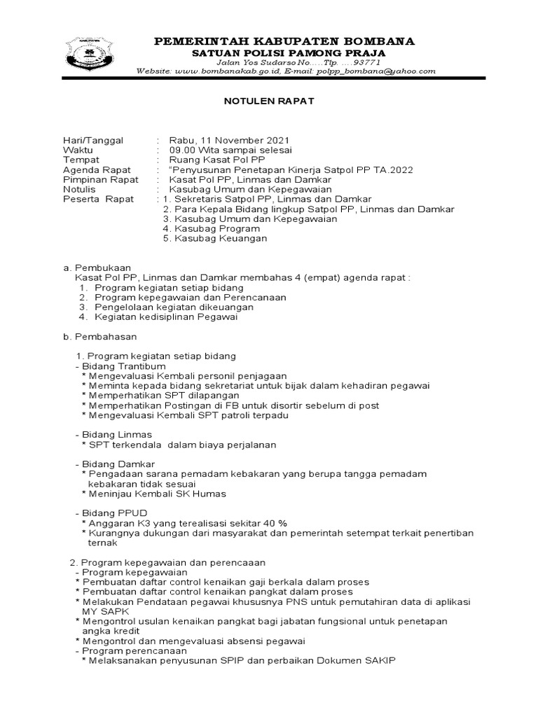 Hasil Notulen Rapat | PDF