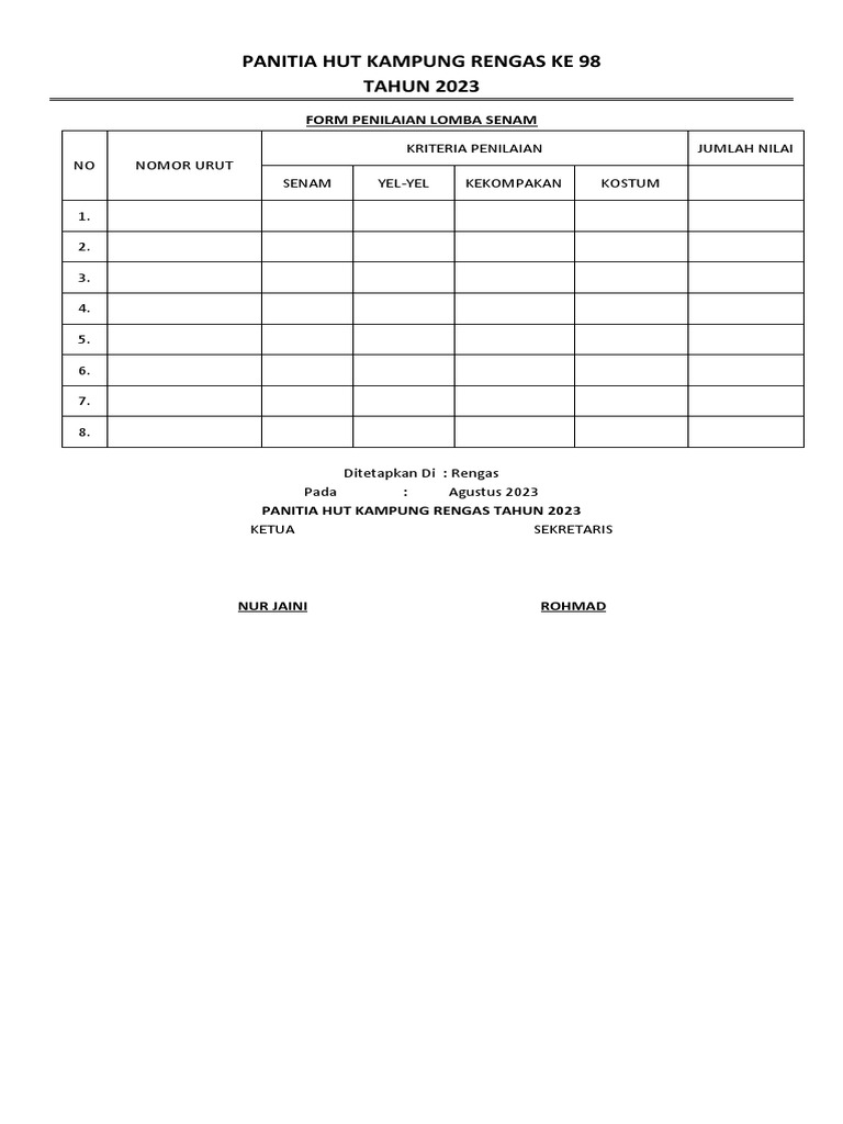 Form Penilaian Lomba Senam | PDF