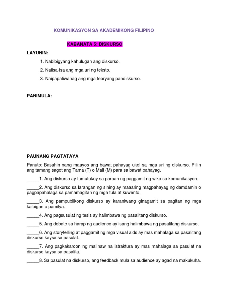 Komunikasyon Sa Akademikong Filipino | PDF