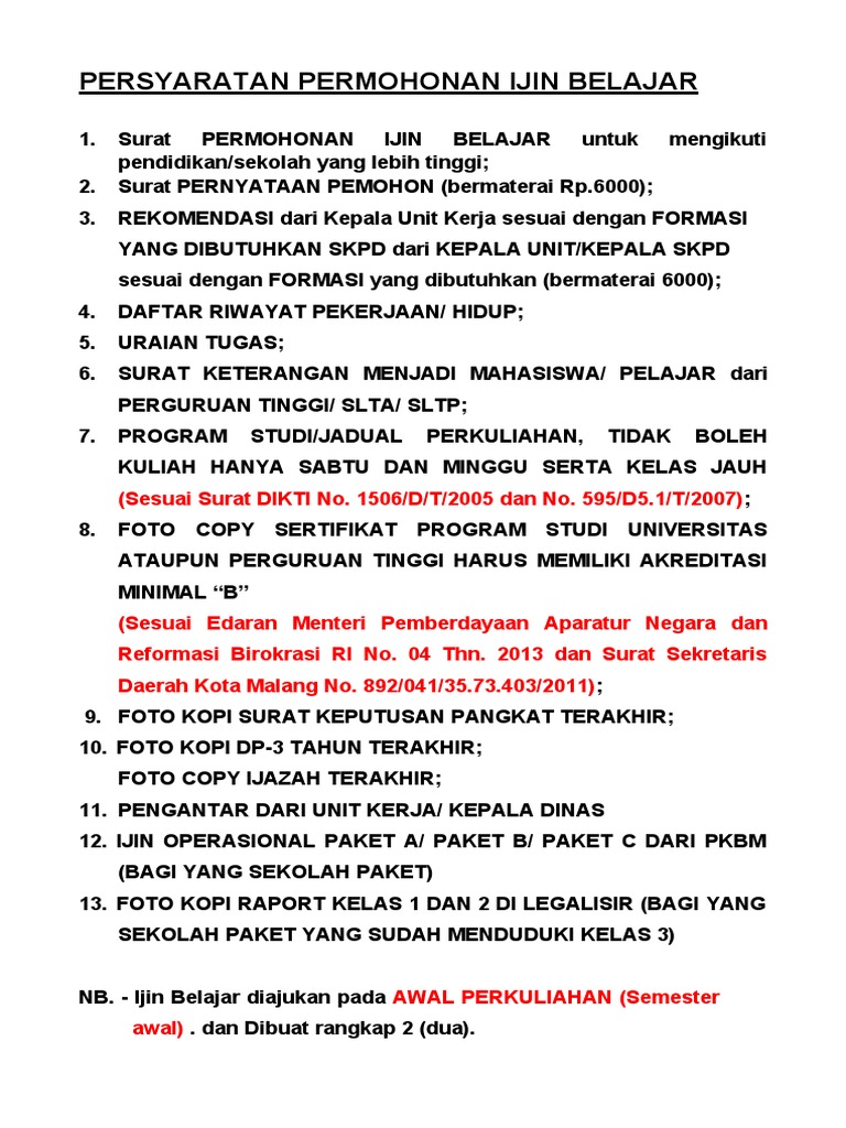 Form Ijin Belajar | PDF