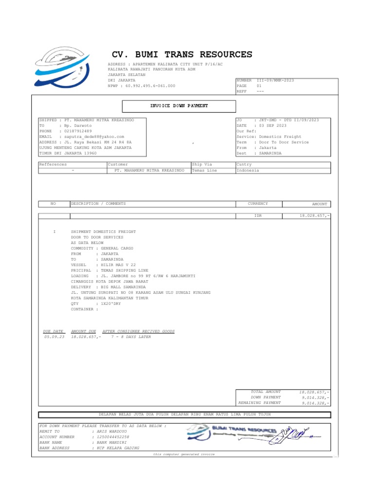 Invoice Mahameru Mitra Kreasindo | PDF