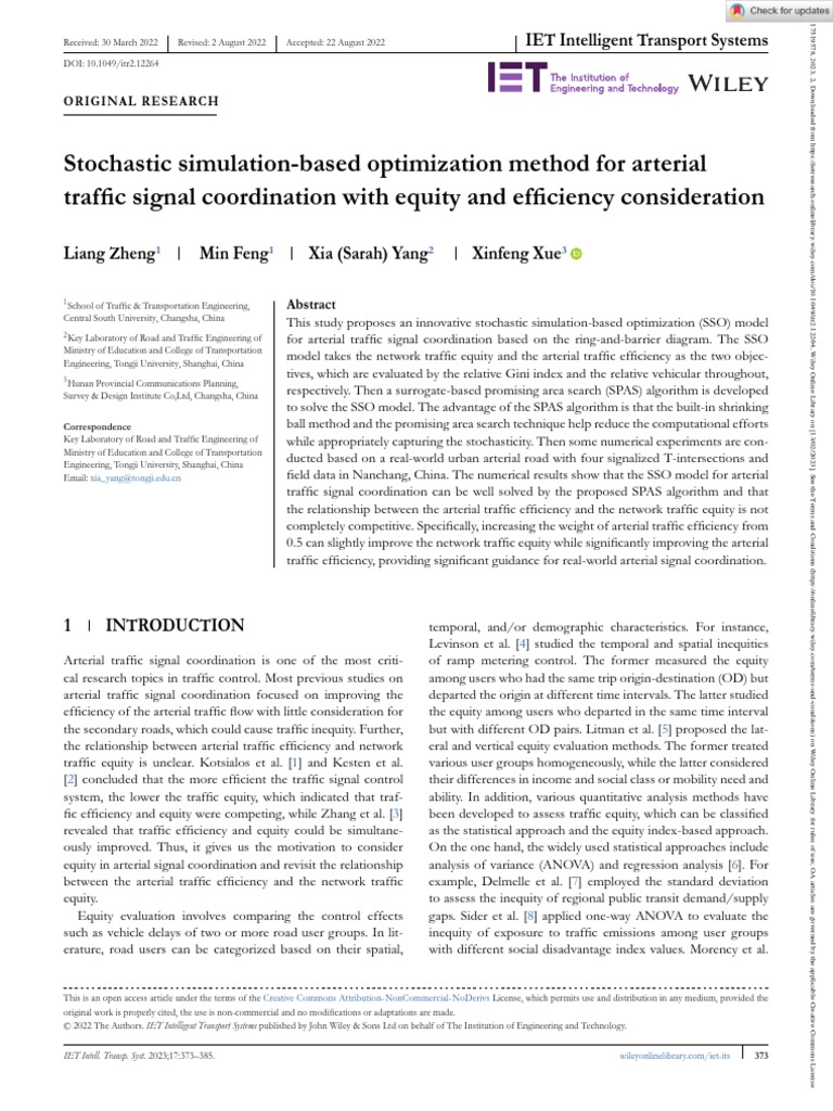 IET Intelligent Trans Sys - 2022 - Stochastic Simulation Based Optimization Method For Arterial ...