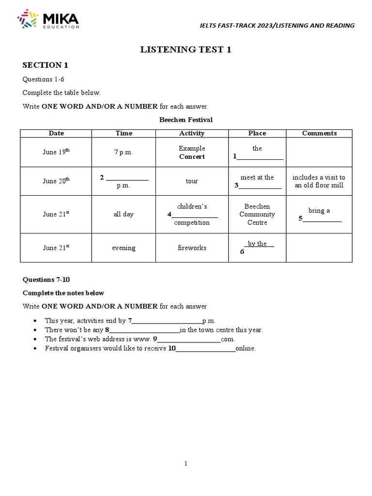 Listening Test 1 (With Key) | PDF | International English Language ...