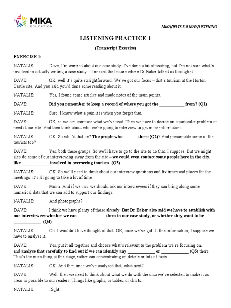 Listening Practice 1 (Transcript Ex) | PDF