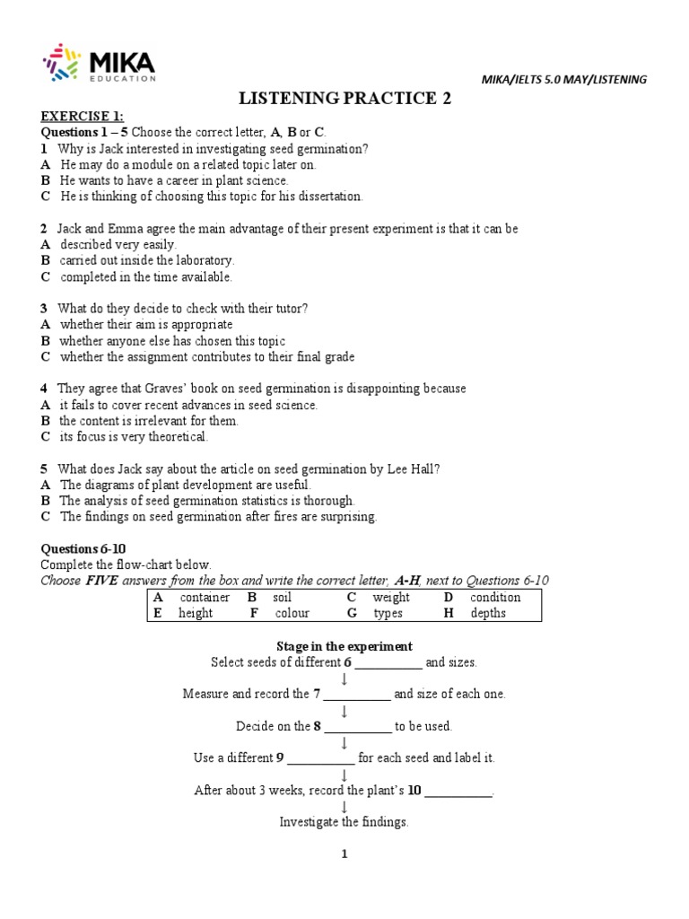Listening Practice 2 (With Key) | Download Free PDF | Experiment | Seed