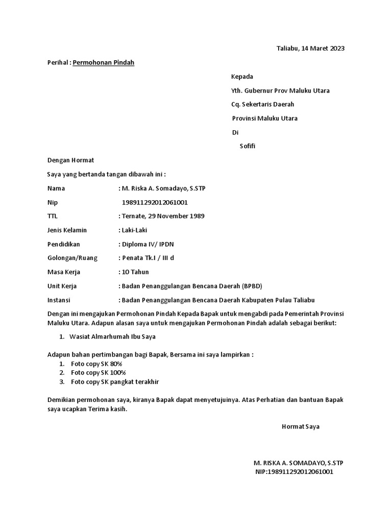 Surat Pindah Riska Prov | PDF