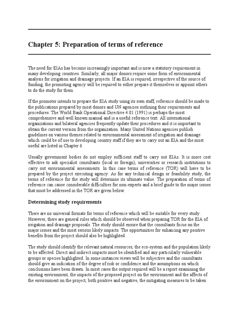 Chapter 5: Preparation of Terms of Reference: Determining Study ...