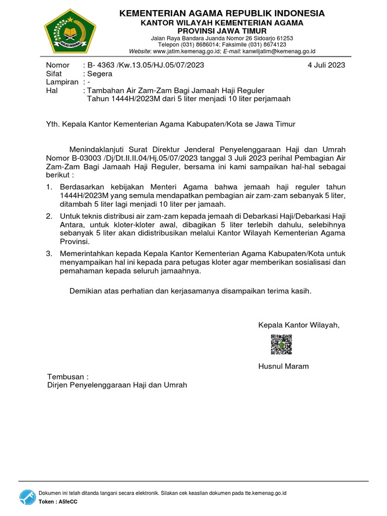 Edaran Tambahan Air ZamZam | PDF