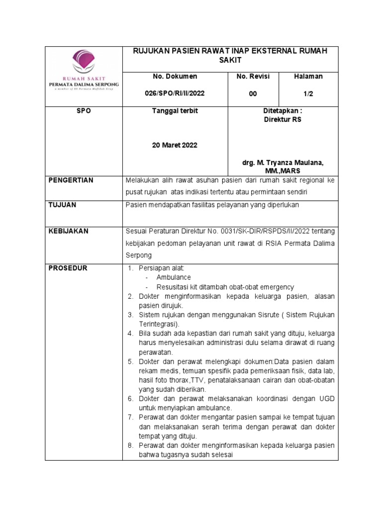 Prosedur Rujukan Pasien Rawat Inap | PDF