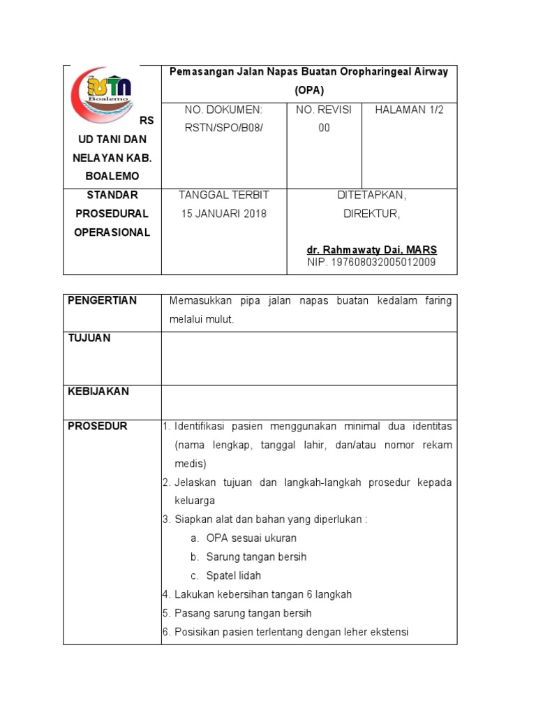 Sop Pemasangan OPA | PDF