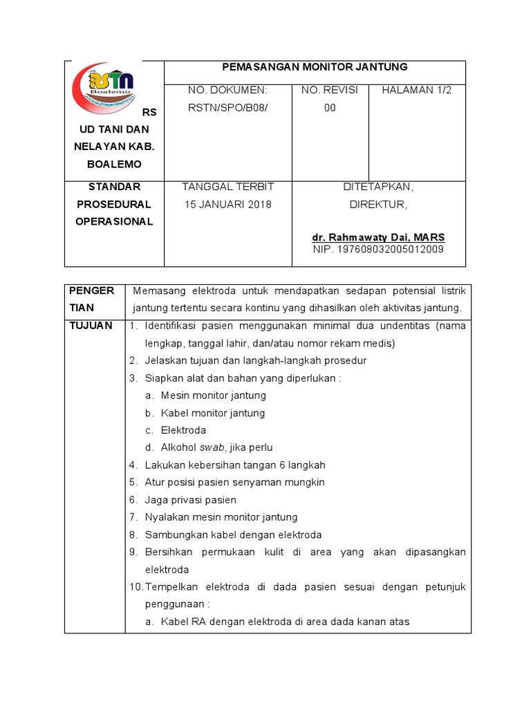 Sop Pemasangan Monitor Jantung Revisi | PDF | Sains & Matematika ...