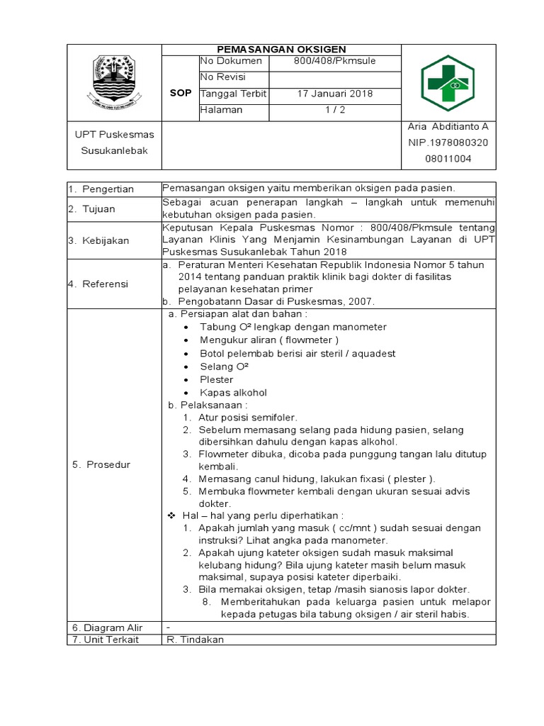 Sop Pemasangan Oksigen | PDF