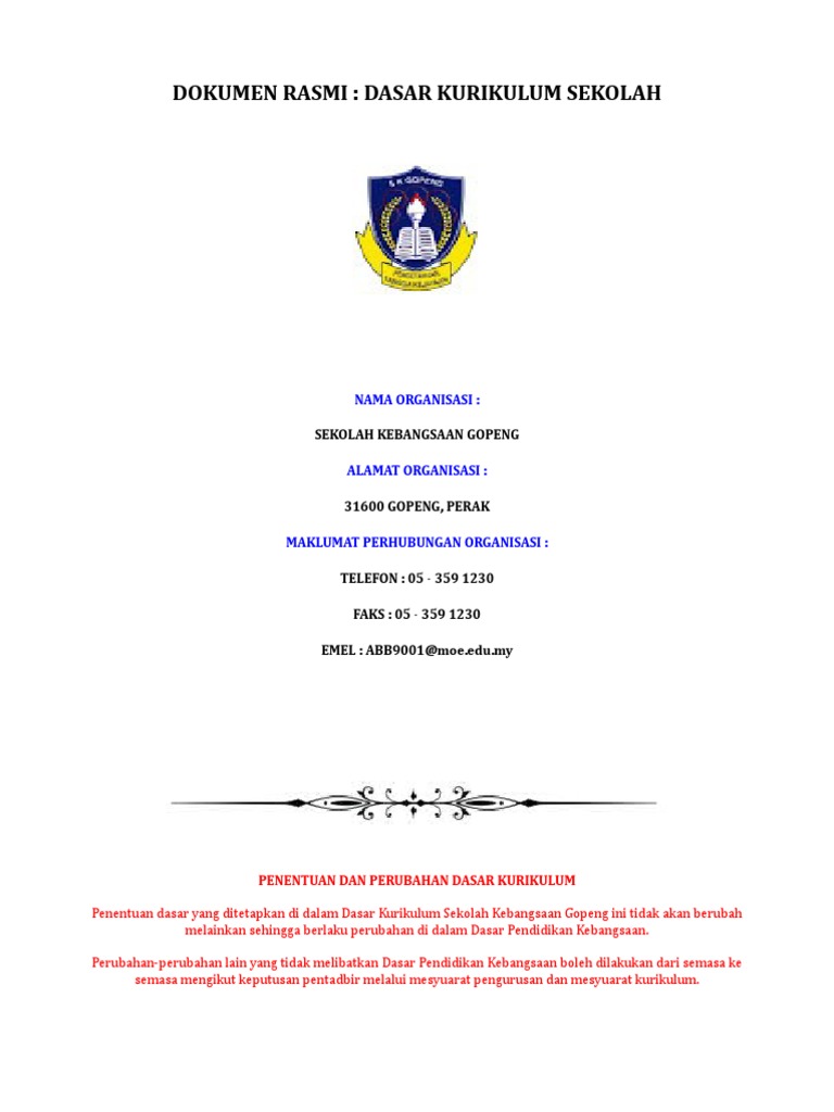 Dokumen Rasmi Dasar Kurikulum SKGJI 2023 2024 | PDF