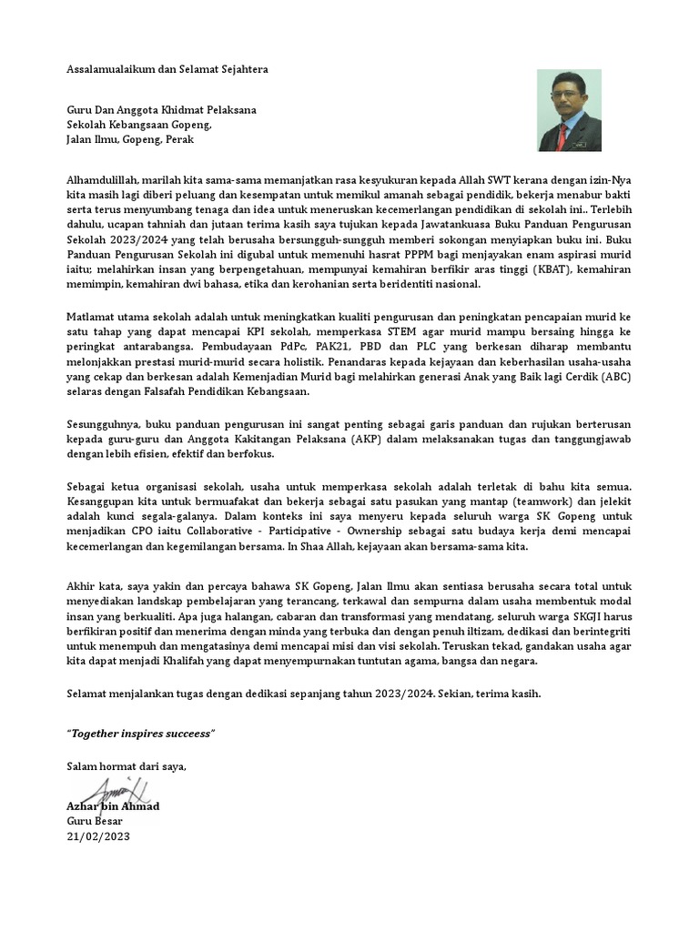 Kata Aluan GB Buku Panduan Pengurusan 2023 2024 | PDF