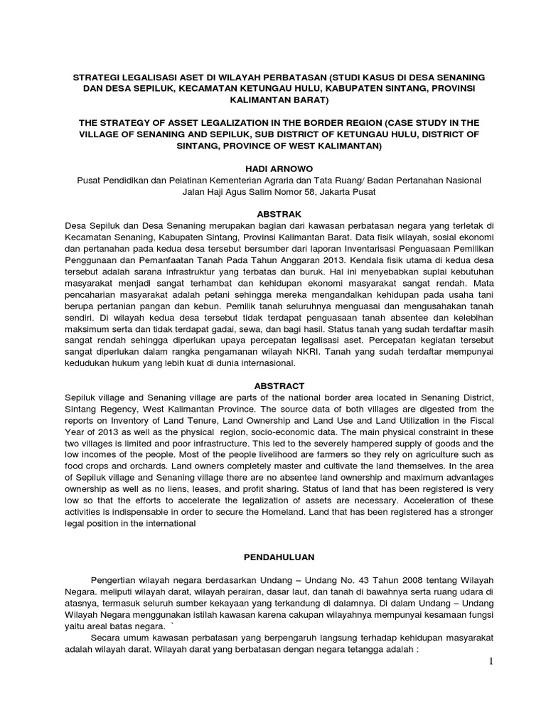 STRATEGI LEGALISASI ASET DI WILAYAH PERBATASAN (STUDI KASUS DI DESA ...