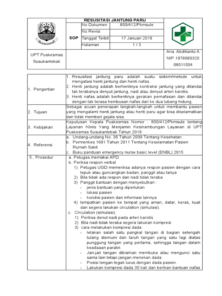 Sop Resusitasi Jantung Paru | PDF