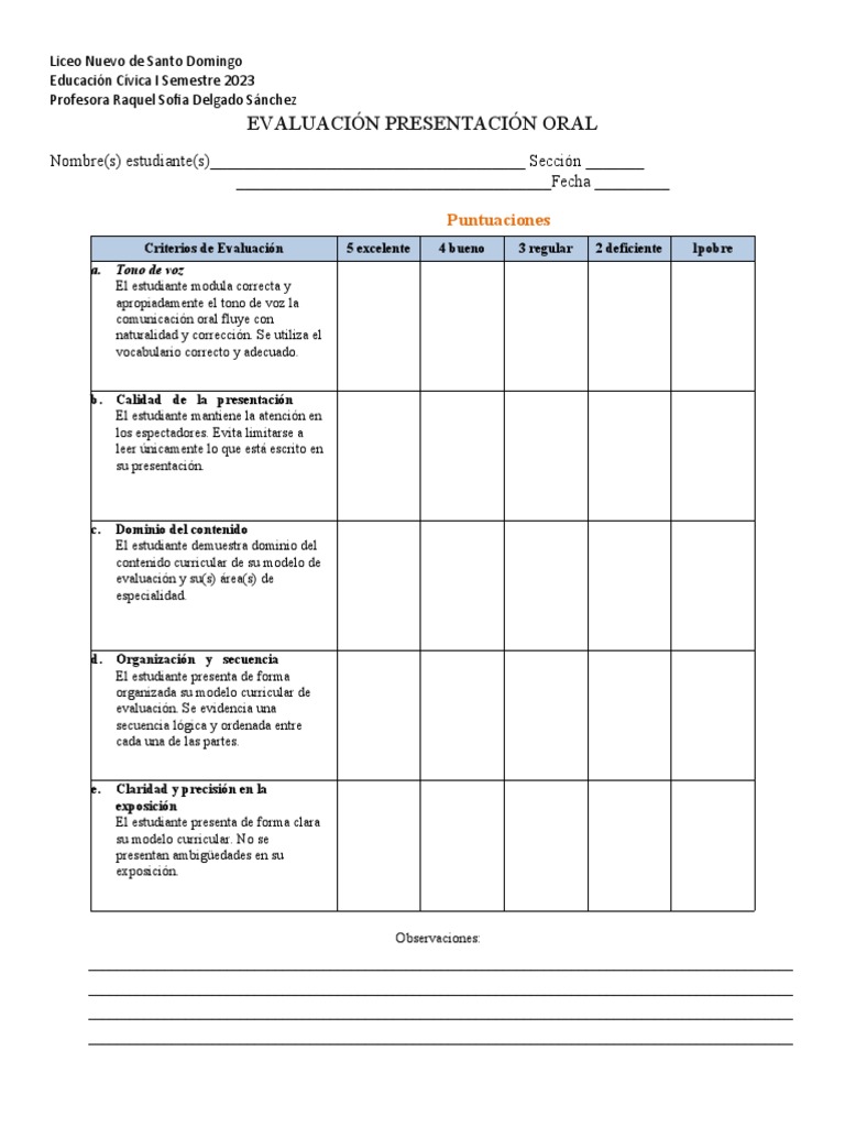 Rubrica Evaluar Exposicion Oral | PDF