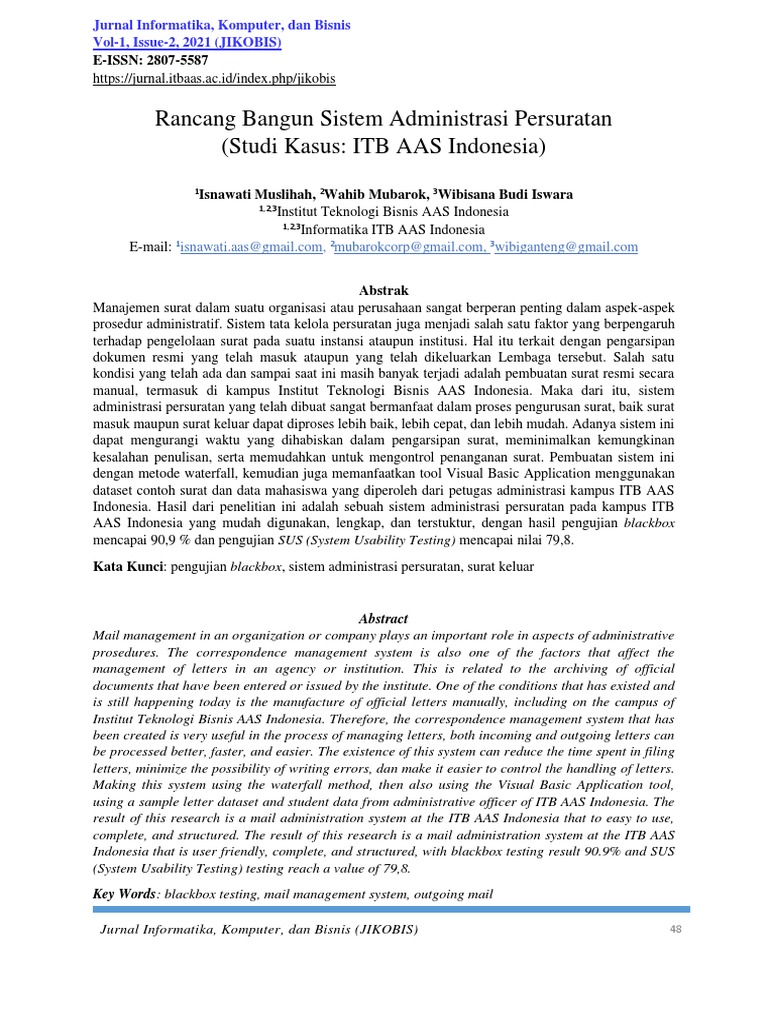 Rancang Bangun Sistem Administrasi Persuratan (Studi Kasus: ITB AAS ...