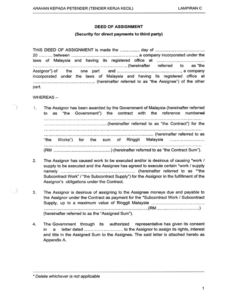 Deed of Assignment JKR Standard | PDF