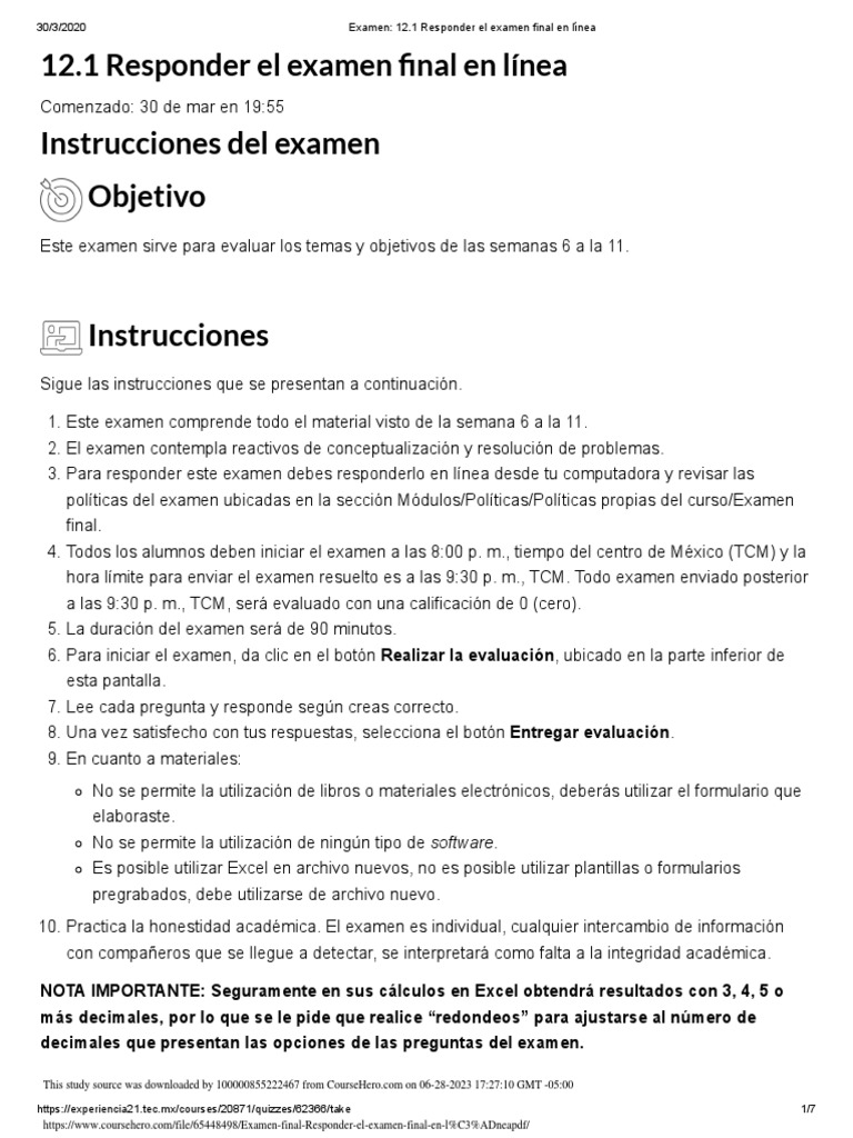 Examen Final Responder El Examen Final en L Nea PDF | PDF