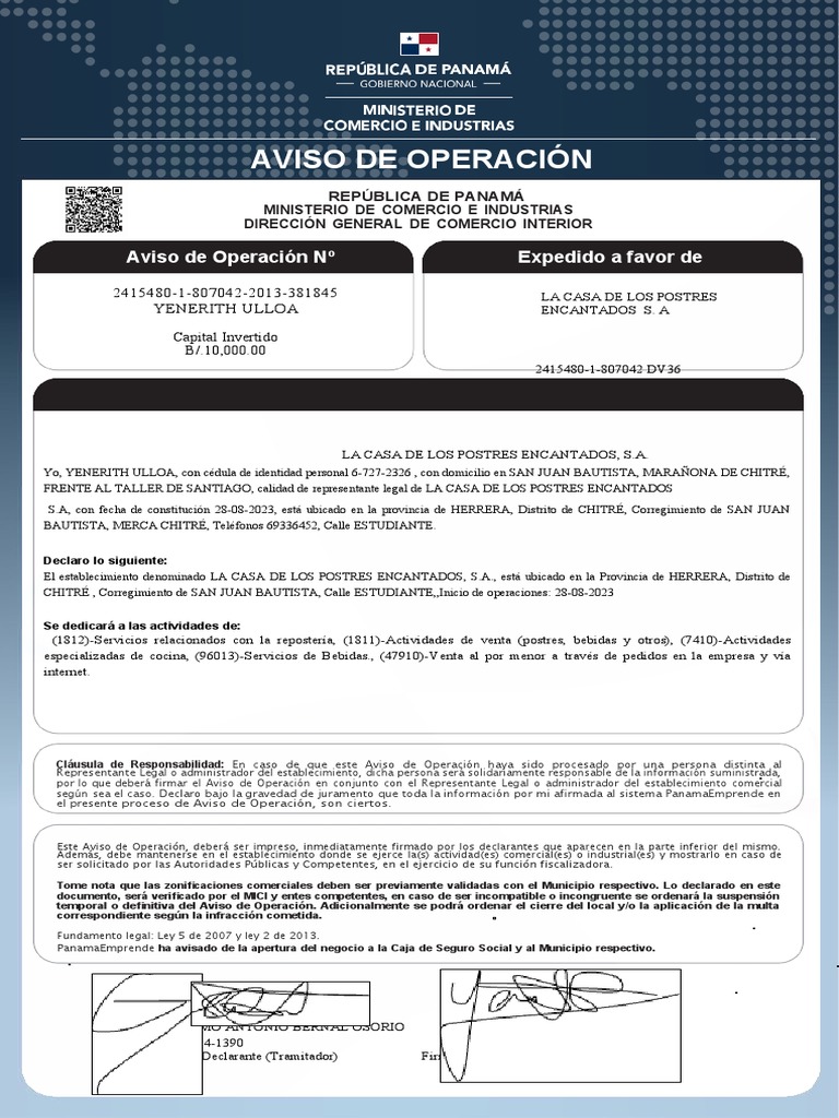 Aviso de Operación | PDF