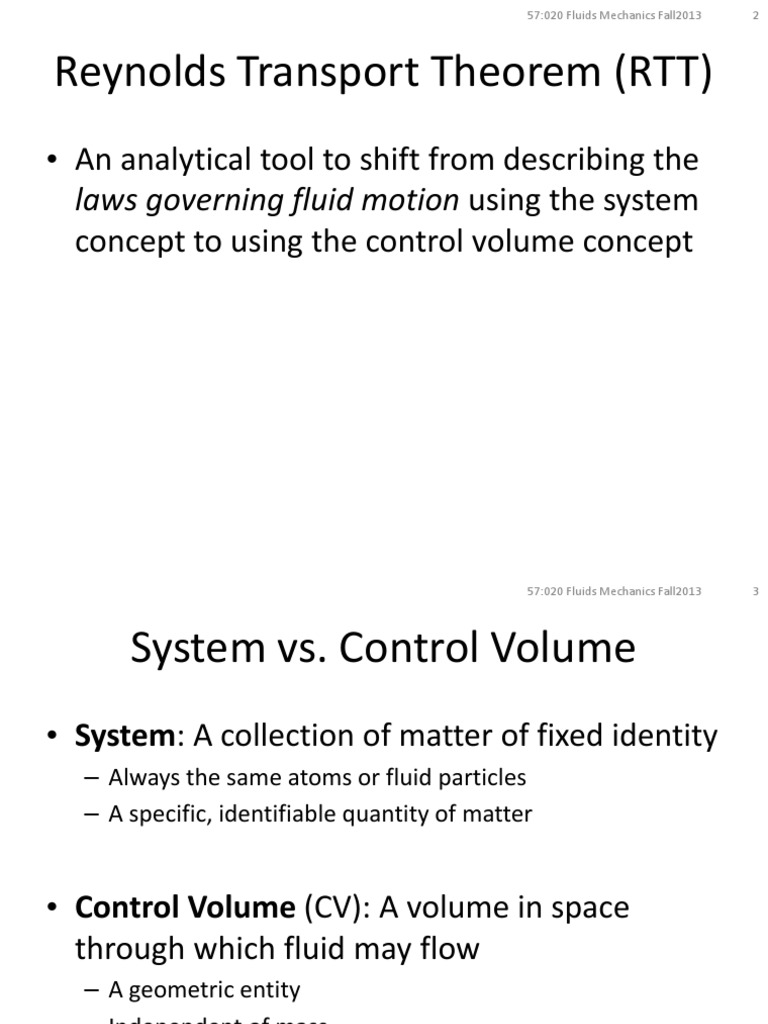 Control Volume And Reynolds Transport Theorem Pdf