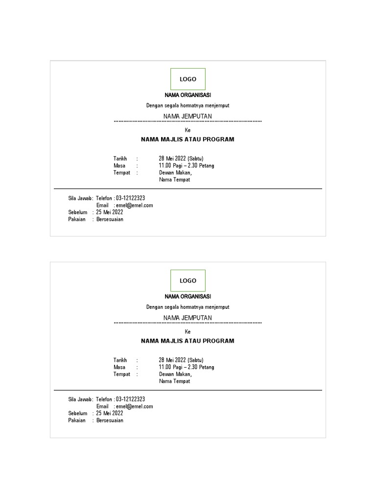 Contoh Kad Jemputan Majlis | PDF