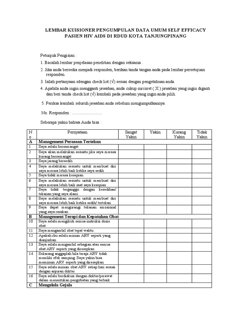 Kuisioner Self Efficacy | PDF