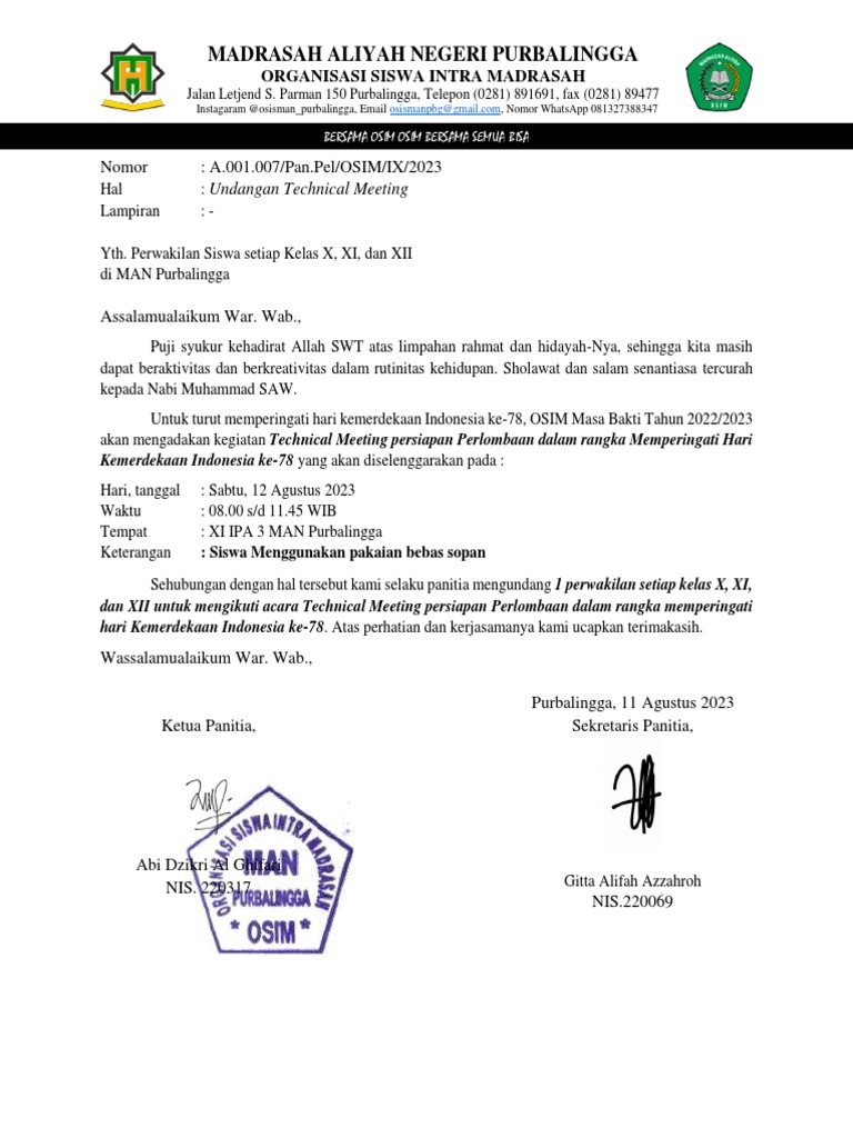 Surat Undangan Technical Meeting | PDF