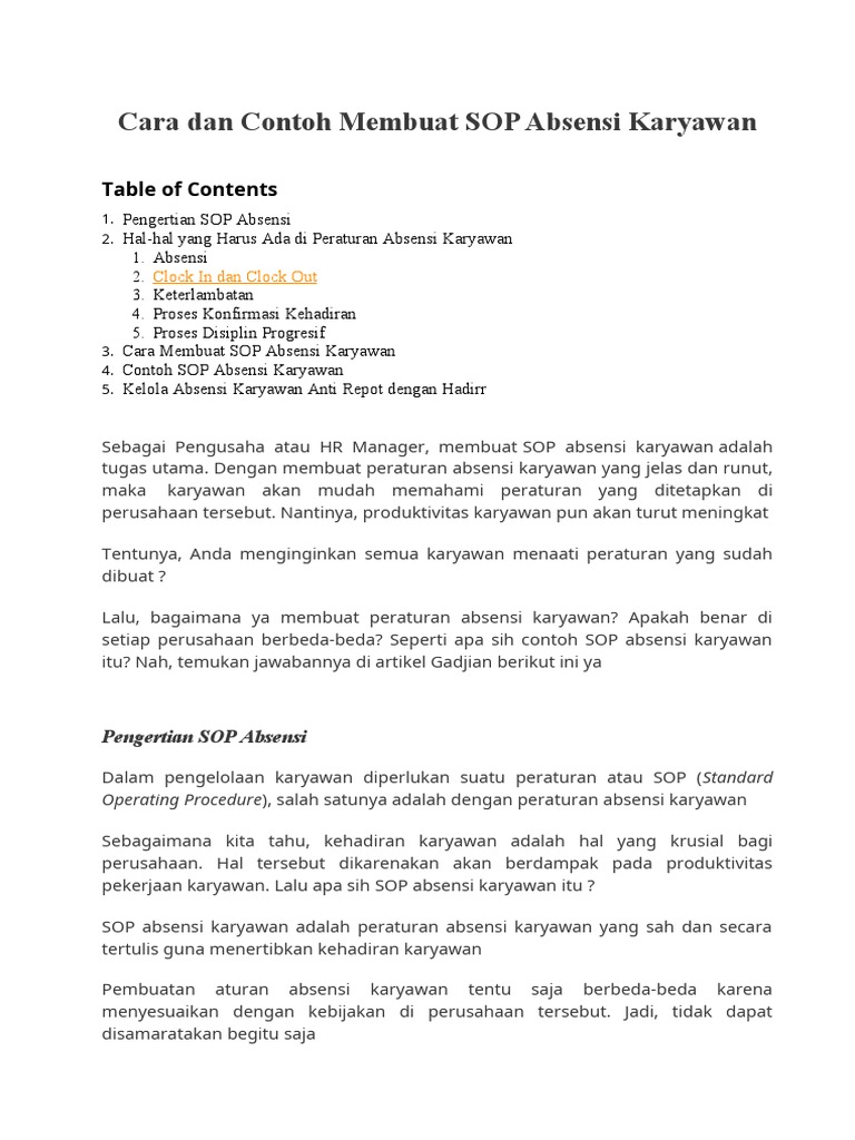 Contoh SOP Absen Pegawai | PDF