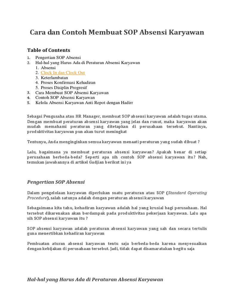 Contoh SOP Absen Pegawai | PDF