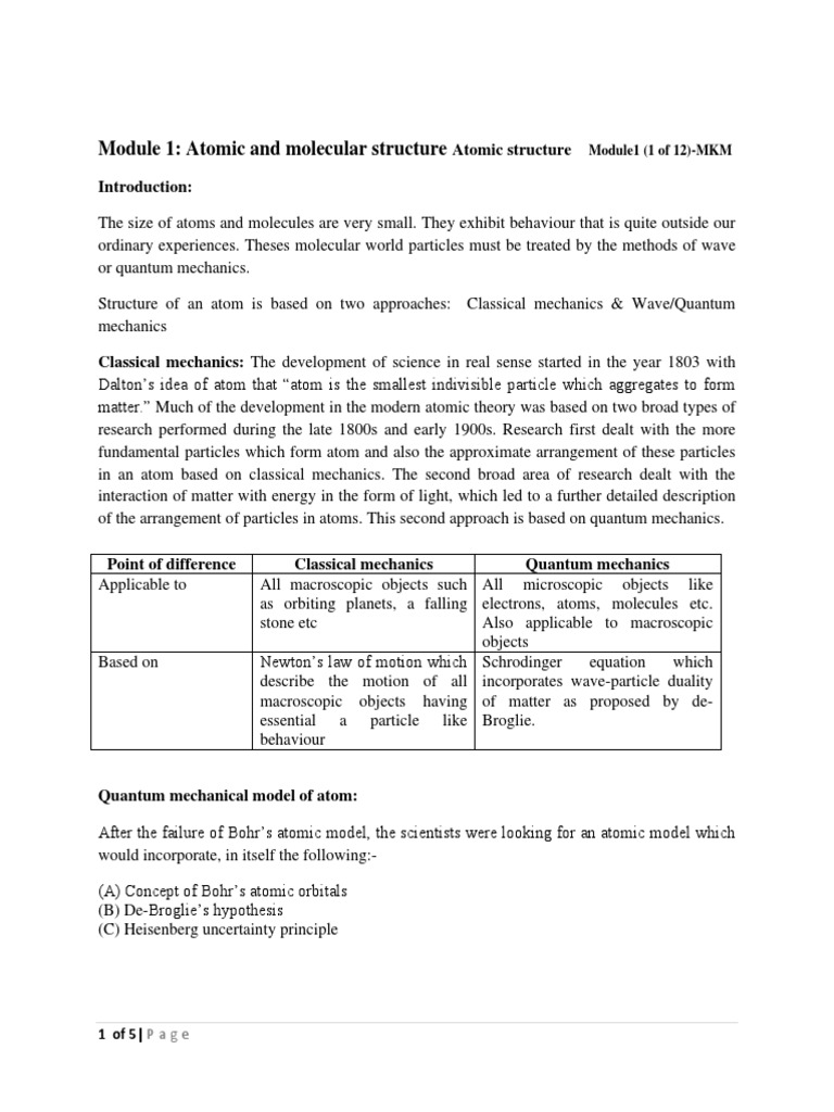 BIT Sindri Chemistry Module 1 | PDF | Quantum Mechanics | Atoms