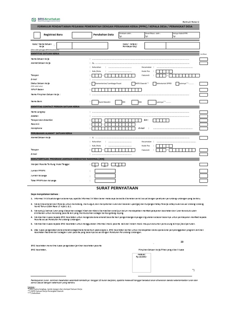 Form Registrasi Pendaftaran BPJS PPPK | PDF