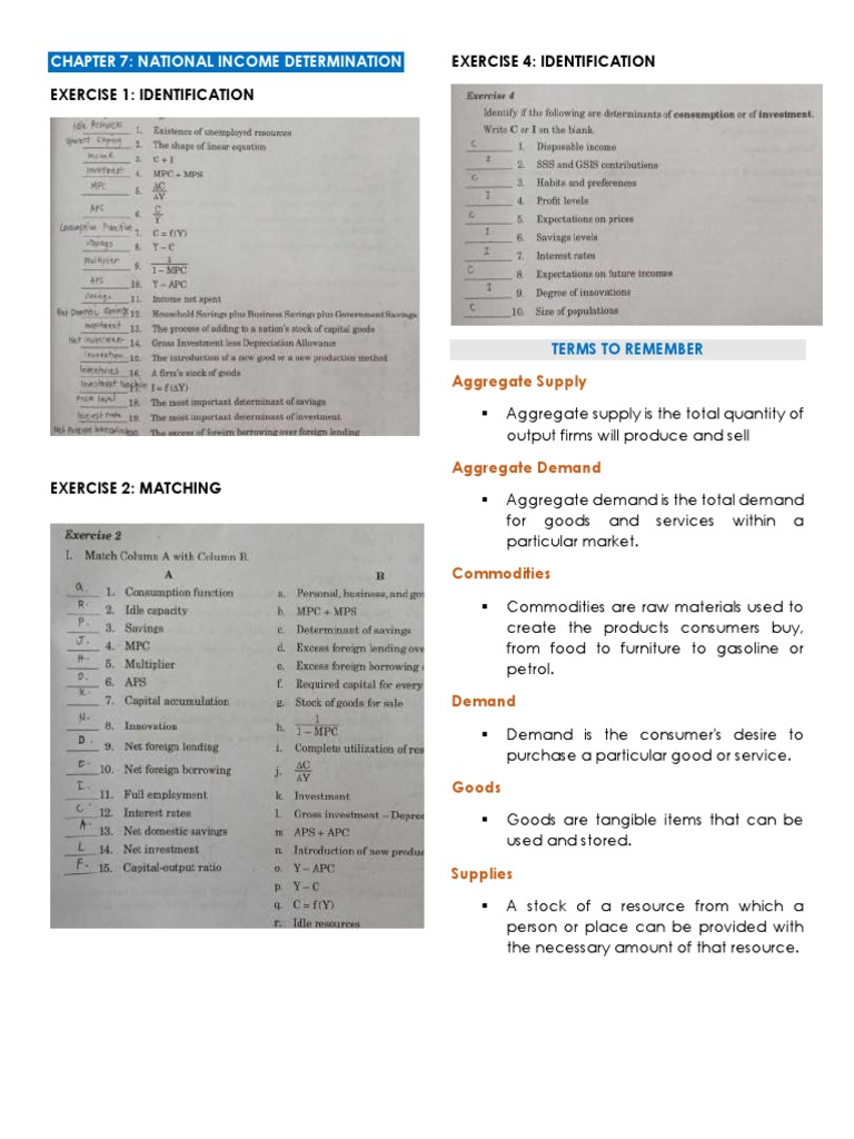 Chapter 7: National Income Determination: Exercise 1: Identification Exercise 4: Identification ...