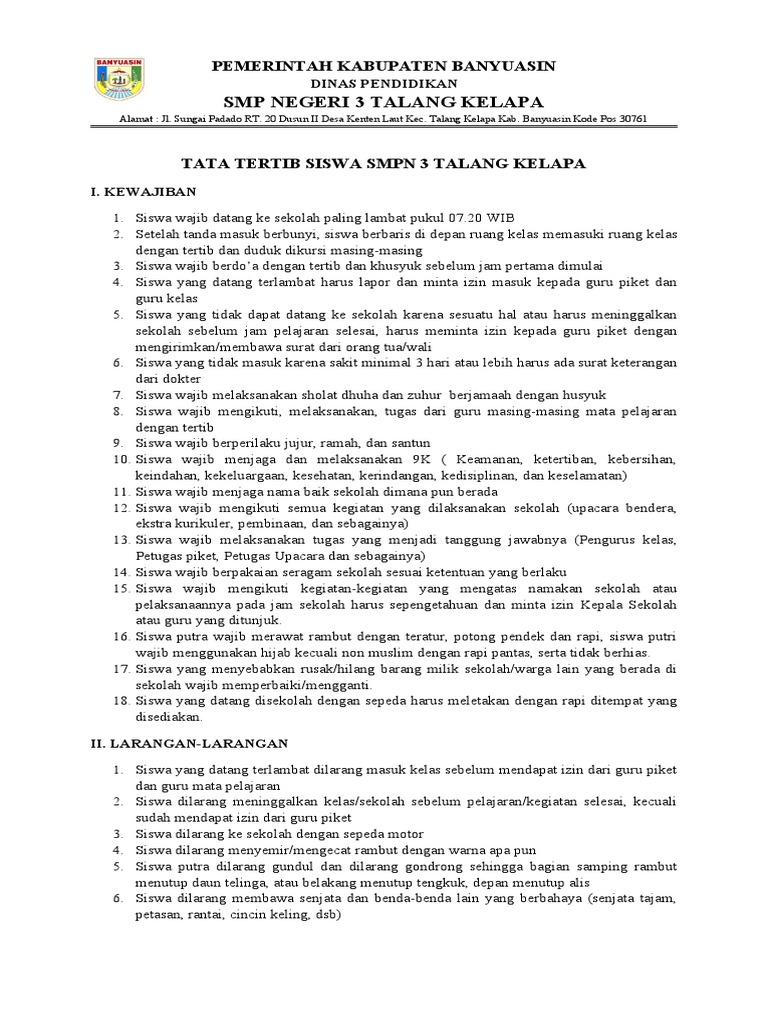 Tata Tertib SMP N 3 | PDF