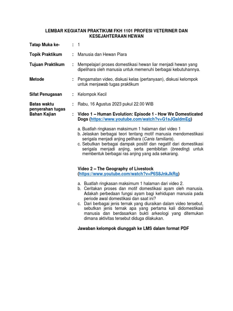 Lembar Praktikum TM1 Manusia Dan Hewan Piara 2023 | PDF | Kajian Bahasa ...