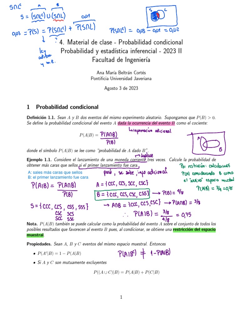 (Clase 11-1) 4. Material de Clase - Probabilidad Condicional - PEI - 2023 II | PDF ...