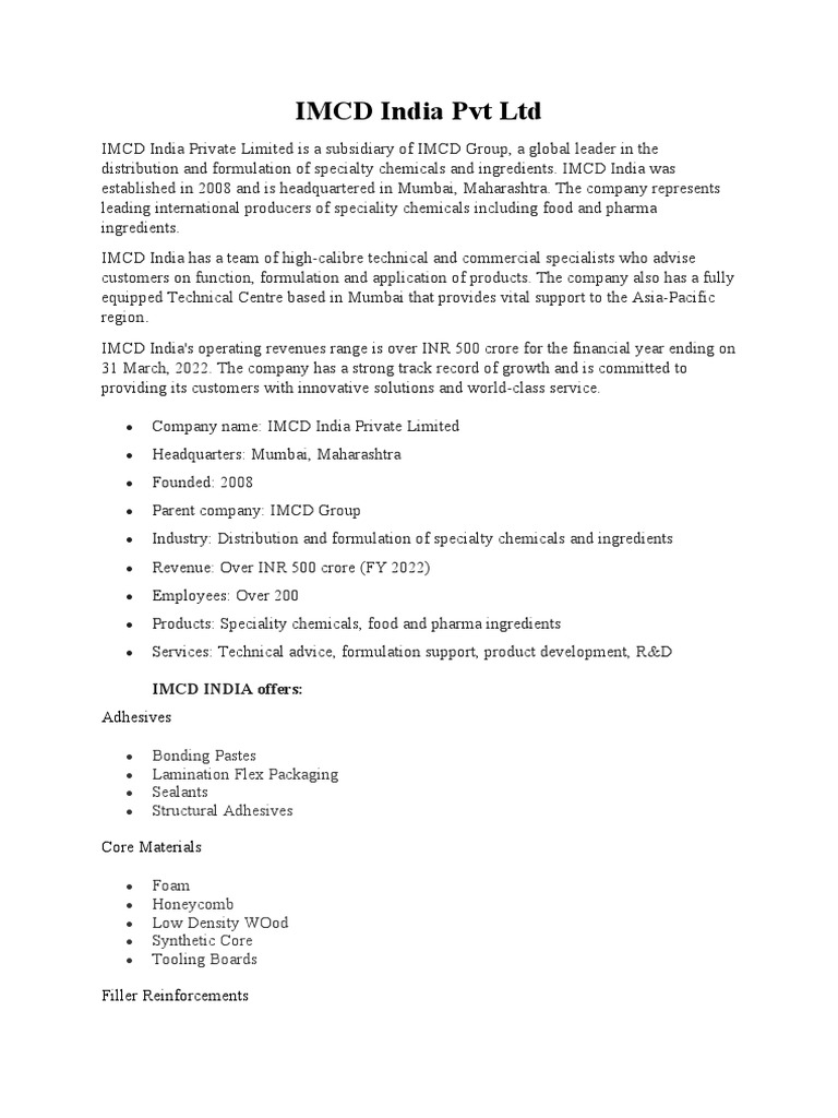 Imcd India PVT LTD | PDF