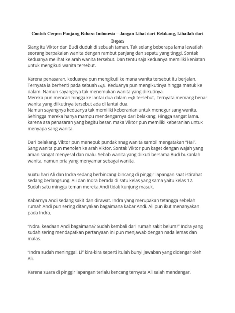 Contoh Cerpen Panjang Bahasa Indonesia - Jangan Lihat Dari Belakang ...