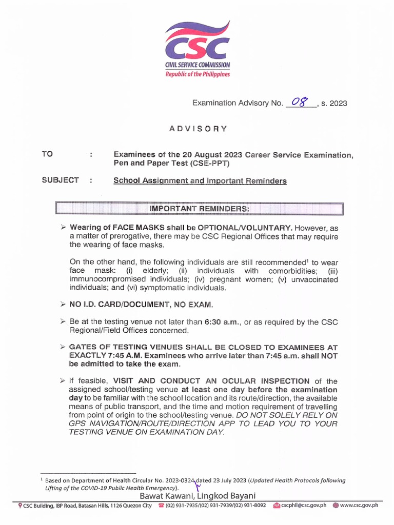 Exam Advisory No 08 S 2023 | PDF