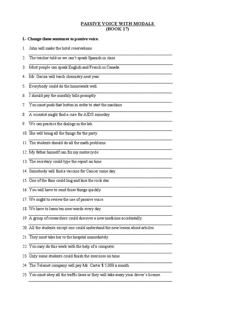 Passive Voice Modals Exercises | PDF