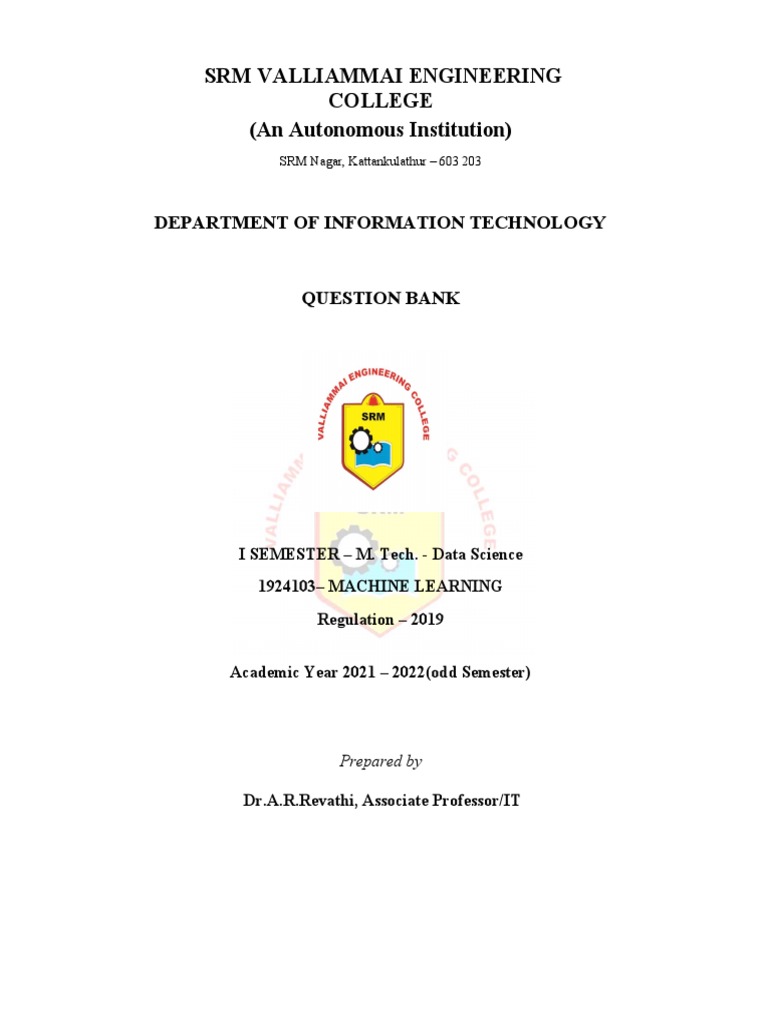 SRM VALLIAMMAI 1924103-Machine-Learning | PDF | Cluster Analysis ...