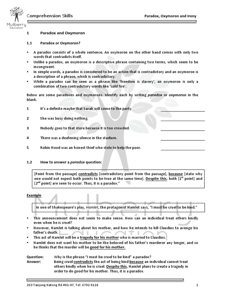 Comprehension Skills - Paradox, Oxymoron, Irony-20151006124319 | PDF | Hamlet | Irony