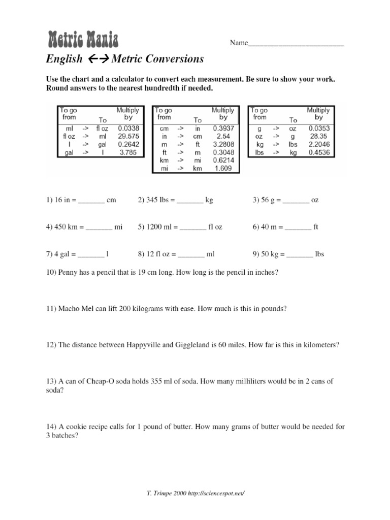 English Metric Conversions | PDF