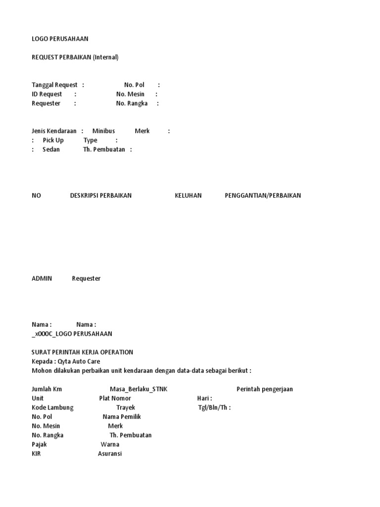 Form - Terkait - Service - Kendaraan Excel | PDF