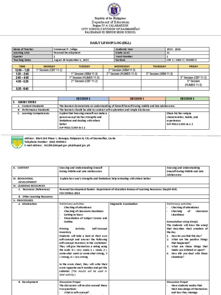 PerDev Q1 W1 | PDF | Self Concept | Learning
