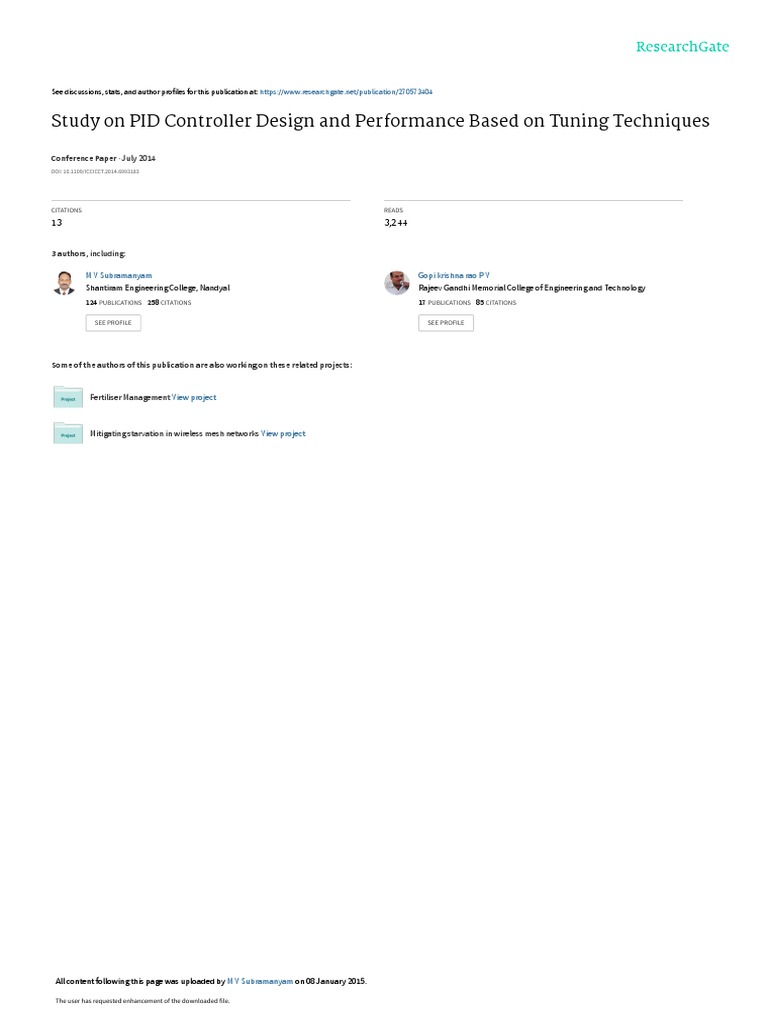 Studyon PIDController Designand Performance Basedon Tuning Techniques | PDF | Technology ...